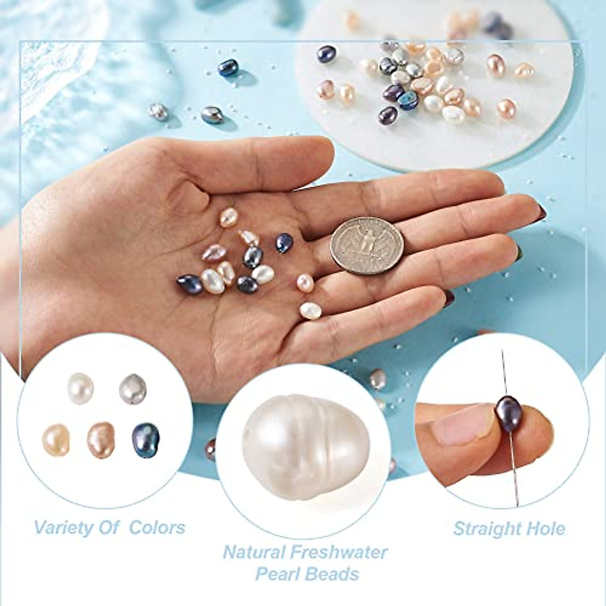 Beadthoven 100pcs Natural Freshwater Pearl Beads 6-8mm Mix Irregular Nuggets Pearl Beads Oval Rice Loose Pearls for DIY Bracelet Necklace Jewelry Making Beading Crafts Supplies Hole 0.5-0.7mm