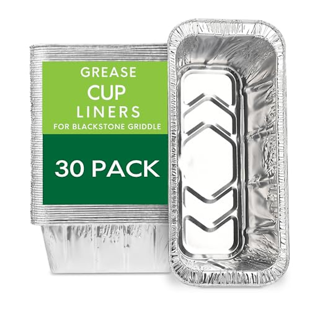 WWM 30 Pack Grease Cup Liners Compatible for Blackstone Griddles 17'' 22'' 28'' 30'' 36 Inch, Aluminum Foil Rear Drip Pan Liners 5017 Compatible for Blackstone Griddle Accessories