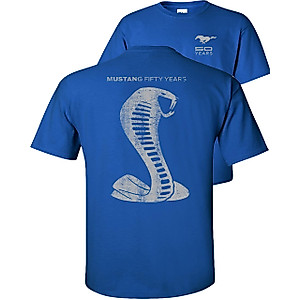Fair Game Ford Mustang 50 Years T-Shirt Anniversary Grey Shelby Cobra Snake Silhouette-Royal Blue-XL