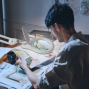 Bemelux Bifocals LED Magnifying Lamp with Clamp, 5 Diopter with 20 Diopter, 5 Inch Magnifier Glass Lens, 1200 Lumens Dimmable Magnifier Lamp for Desk Craft Hobby with 60PCS Bright LEDs