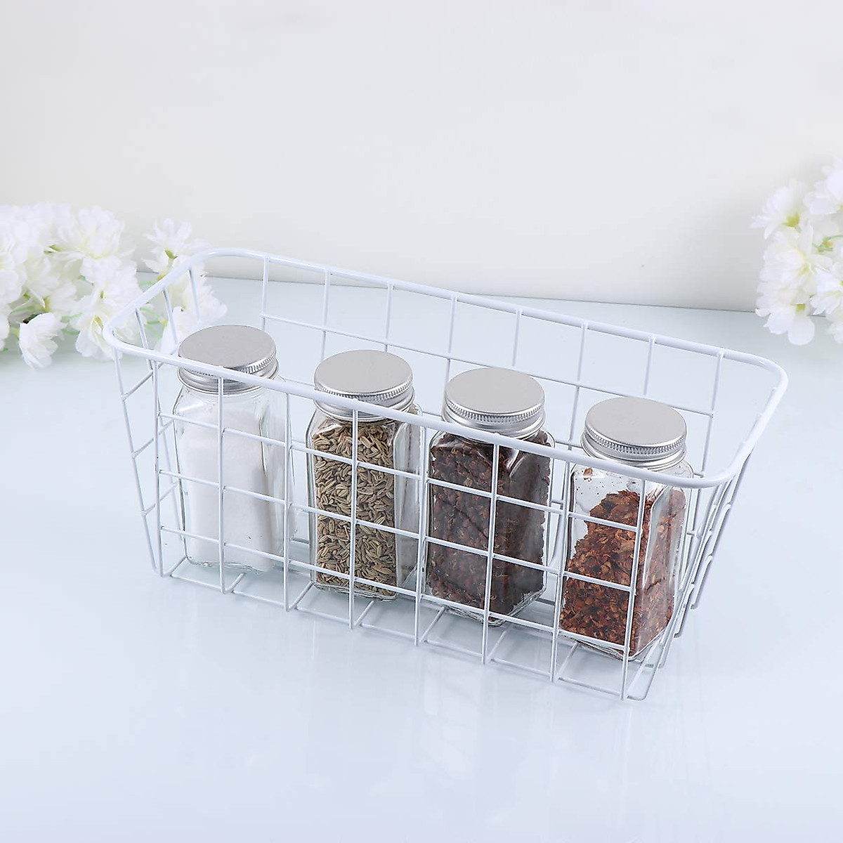 Hemoton Wire Storage Basket Metal Hanging Basket Door Baskets Organizer Black Hanging Shelves Cabinet Storage Basket Wire Baskets Organizing Black Baskets White Barbed Wire Wall-mounted