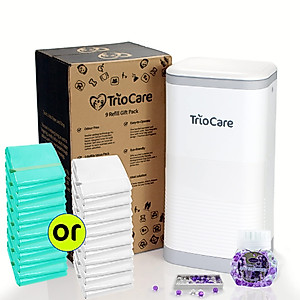 TrioCare Odor Locking Blocking Control Diaper Pail White | Over 12 Months Refill Bag Supply 5292 Count | Lavender Scent Value Gift Set | Modern Design Baby Senior Adult Pet Waste Disposal Dignity Bin