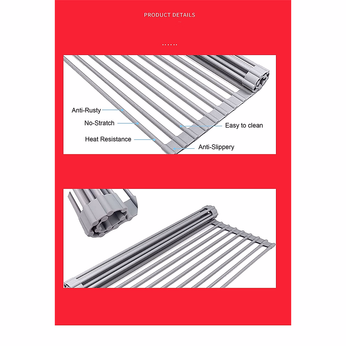 Roll Up Dish Drying Rack（17 x 13 inches） Multipurpose Roll-Up Dish Drying Rack , Non-Slip, Heat Resistant，Gray