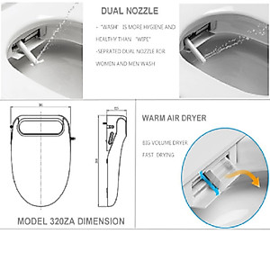 Cascada Premium Elongated White Smart Bidet Toilet Seat with Remote Control, Heated Seat, Warm Air Dryer, and Customizable Wash Settings