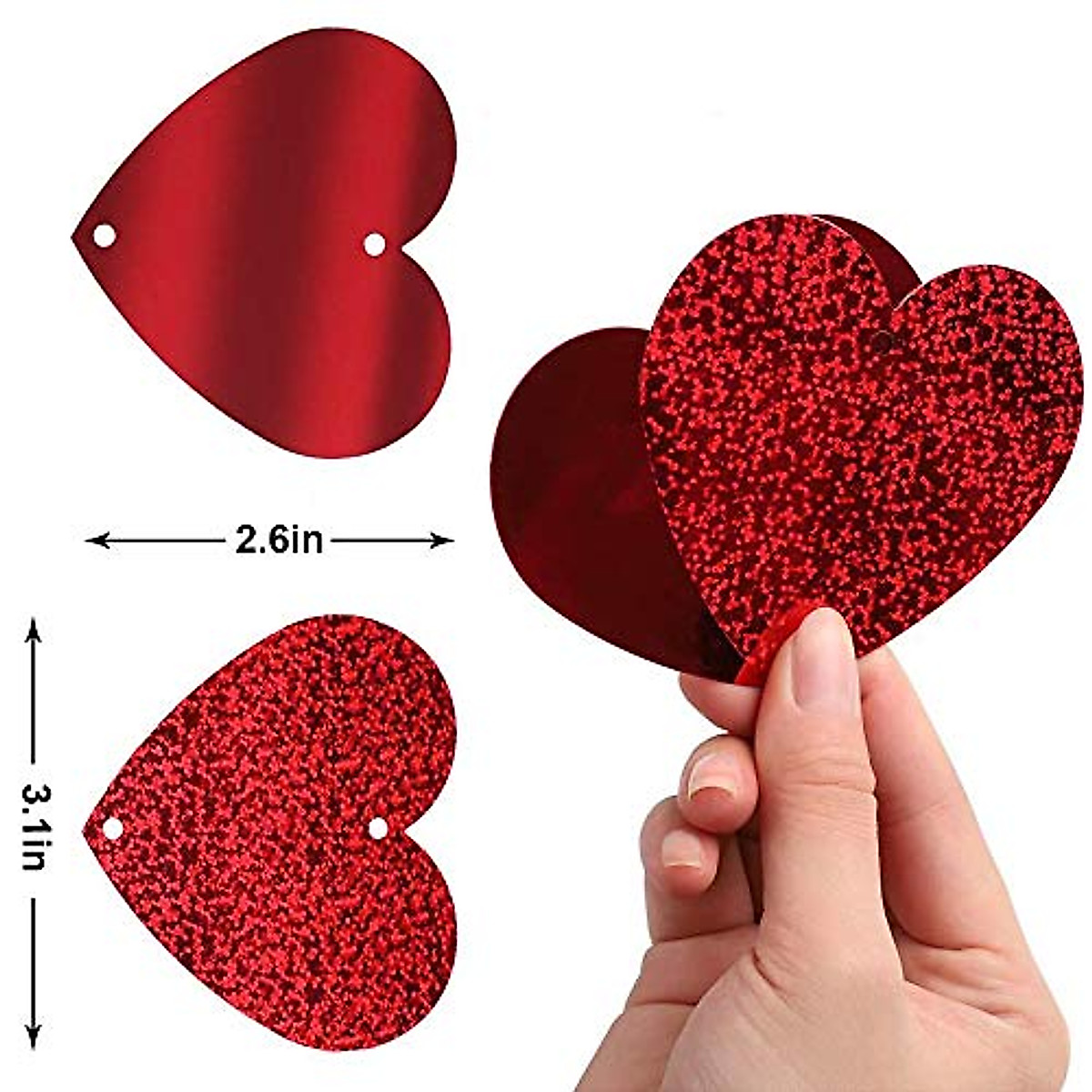 72 Pieces Red Glitter Heart Garland-Heart Garland Decorations-Mothers Day Red Heart Hanging String Garland-Valentines Day Decorations-Happy Mothers Day Party Decorations Supplies