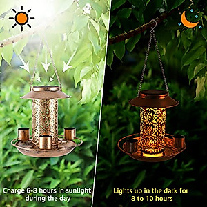 Solar Bird Feeder for Outdoors Hunging, Mousike Solar Metal Waterproof Outside Wild Bird Feeders,Cardinals Hummingbird Feeders, Garden Backyard Decoration,Gifts for Bird Lovers (Bronze 1Pack)…