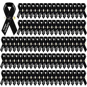100 Pcs Funeral Ribbons Memorial Ribbon Funeral Pins Classic Memorial Service Respect Meditation Personalized Ribbon Bow with Safety Pins for Mourning Remembrance Day Funeral Event