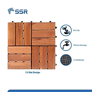 SSR VINA Acacia Deck Tiles, Interlocking Floor Tiles, Patio Tiles, Deck Tiles, Outdoor Tiles for Patio, Interlocking Deck Tiles, Balcony Tiles, Easy Deck (Pack of 9, 12"x12")