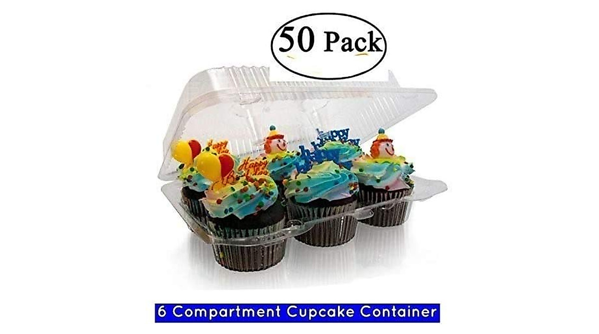 50 Pack Clear Cupcake Boxes - 6 Compartment Containers