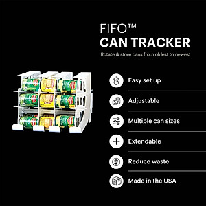 FIFO Countertop Can Tracker Hold Up To 54 Standard 10 to 15 Oz Can Sizes, White Stackable & Adjustable Can Organizer for Pantry | Rotating Canned Food and Soda Storage Kitchen Organizer (2 Pack)