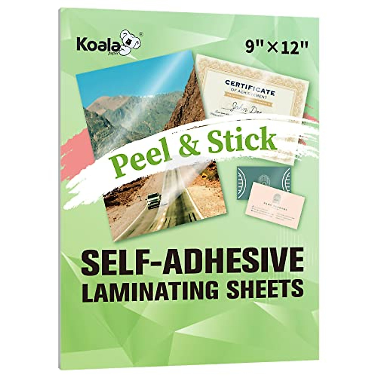 Koala Self Adhesive Laminating Sheets - 9 x 12 Inch Self Laminating Sheets, No Machine Needed Clear Self Sealing Laminate Sheets for Stickers, Photos - 5 Sheets