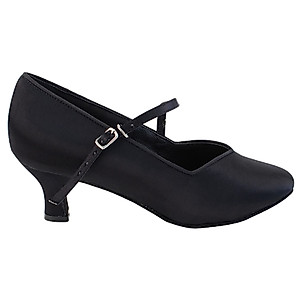 Very Fine Dancesport Shoes Ladies' Standard & Smooth Closed Toe Dance for Salsa Latin Tango Ballroom Dancing with Ankle Strap 2 in Slim Heel 1 Pair of Protectors Bundle (Black Satin, Numeric_9)