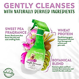 TropiClean Sweet Pea Cat & Dog Detangler Spray Dematting | Dog Conditioner Spray Derived from Natural Ingredients | Made in the USA | 16 oz.