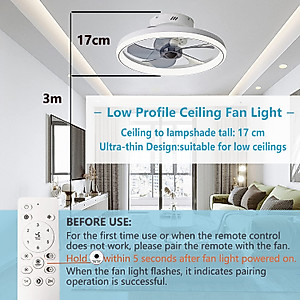 LMiSQ Modern Ceiling Fans with Lights Remote Control,20in White Smart Ceiling Fan Reversible Timing 6 Speeds Low Profile Dimmable LED Fan Light Flush Mount for Bedroom Kitchen Living room