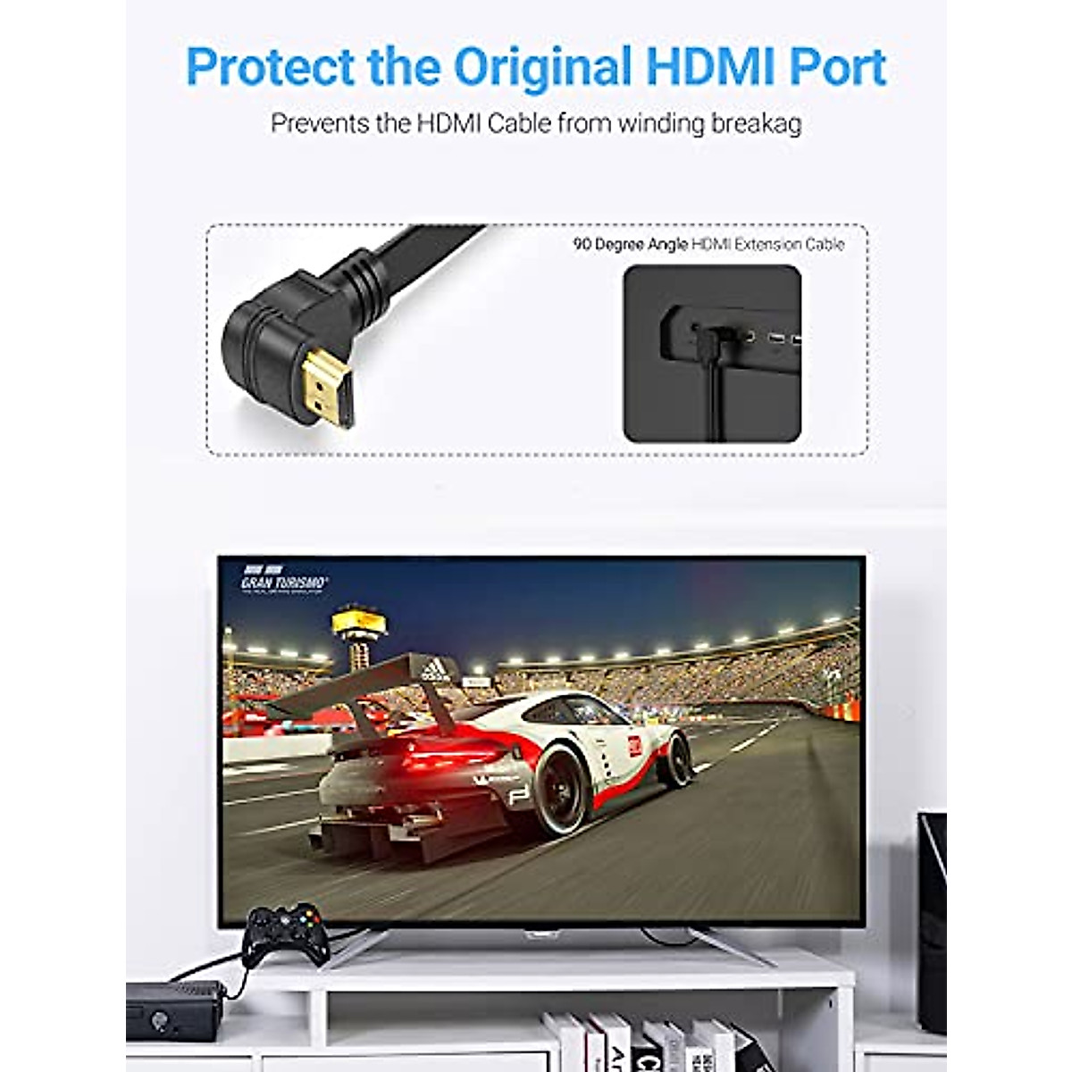 URWOOW HDMI Extension Cable High Speed 90-Degree Angle HDMI Male to Female Extension Wire Cord HDMI Extender - Gold Plated Plugs ( 1FT )