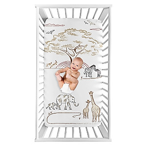 Sweet Jojo Designs Jungle Safari Animals Boy Girl Fitted Crib Sheet Baby Toddler Bed Nursery Photo Op Brown Taupe Black and White Gender Neutral Animal Elephant Giraffe Wildlife Adventure Serengeti