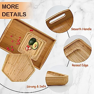 4 Packs Bamboo Serving Tray with Handles, Portable Bed Tray for Breakfast Dinner, Eating Trays for Living Room,Restaurants