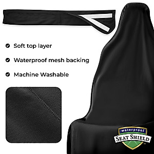 Waterproof SeatShield UltraSport Front Seat Cover and Seatbelt Cover - Black Car Seat Towel and 20in Car Seat Belt Cover for All Vehicles - Seat Belt Cushion for Women, Men, Kids from Sweat, Food,Dirt