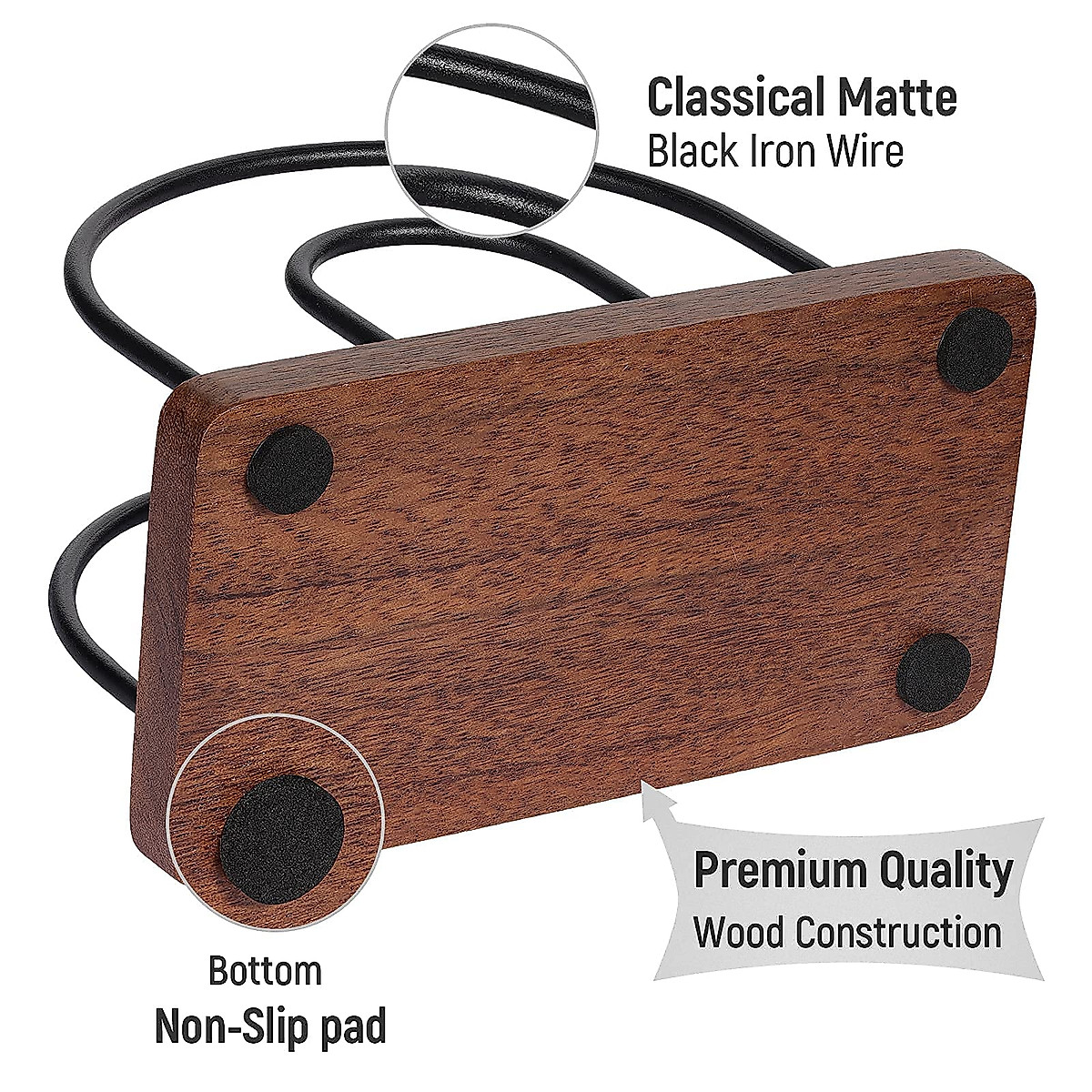 MBL Wooden Napkin Holder with Matte Black Metal Wire, for Kitchen Dining Restaurant Table Classic Home Décor, Indoor & Outdoor Use, Brown Base