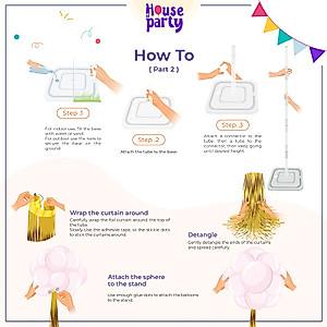 HOUSE OF PARTY DIY Balloon Topiary Stand - Balloon Holder with White Balloons & Gold Foil Curtain, Centerpiece Balloon Column for Wedding & Engagement Decorations