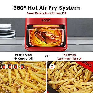 KOOC Air Fryer, 6.5 Quart 10 in 1 Electric Air Fryer Oven (Free Cheat Sheet for Quick Reference), LED Touch Digital Screen, Easy Customized Temp/Time, Nonstick Basket, 1700W, Red