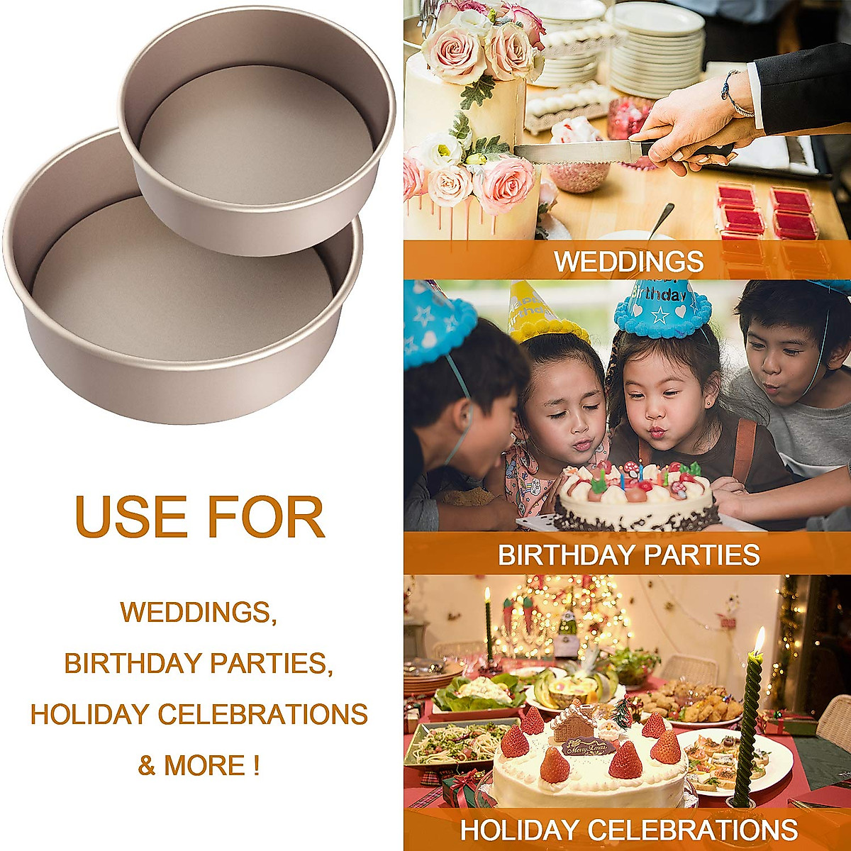 CHEFMADE Bakeware Round Cake Pan 2 Pieces, 6-Inch and 8-Inch with Removable Loose Bottom Nonstick & Quick Release Coating Chiffon Bakeware for Oven and Instant Pot Baking (Champagne Gold)