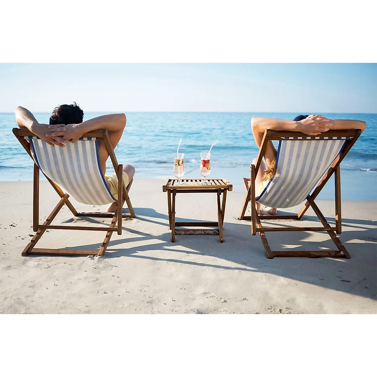 Sybrioka Beach Sling Chair,Outdoor Lounge Chair, Folding Patio Reclining, Camping Chairs with Adjustable Wood Backrest, for Outside Lawn Deck Pool (Blue)