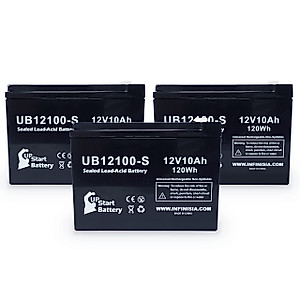 3 Pack Replacement for Neuton Mowers CE6 Battery - Replacement UB12100-S Universal Sealed Lead Acid Battery (12V, 10Ah, 10000mAh, F2 Terminal, AGM, SLA)