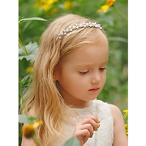 WILLBOND 2 Pieces Flower Girls Headpiece Princess Wedding Faux Pearls Rhinestone Headband Bridal Crystal Hairband Tiara for Flower Girls Toddler Crown Wedding Party Hair Accessory