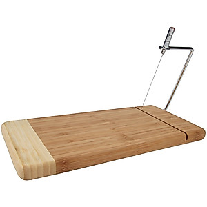 Home-X - Bamboo Cheese Cutting Board with Stainless Steel Wire Cheese Slicer, The Ultimate Two-In-One Kitchenware Appliance with Little to No Mess