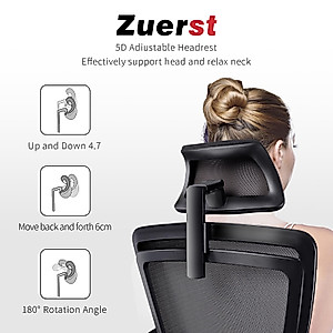 ZUERST Ergonomic Office Chair - Reclining Office Chair with Mesh Seat and Back, 5D Adiustable Headrest, 4D Lumbar Support, Armrest, Big and Tall Swivel Rocking Computer Desk Chairs for Home Office (Bl