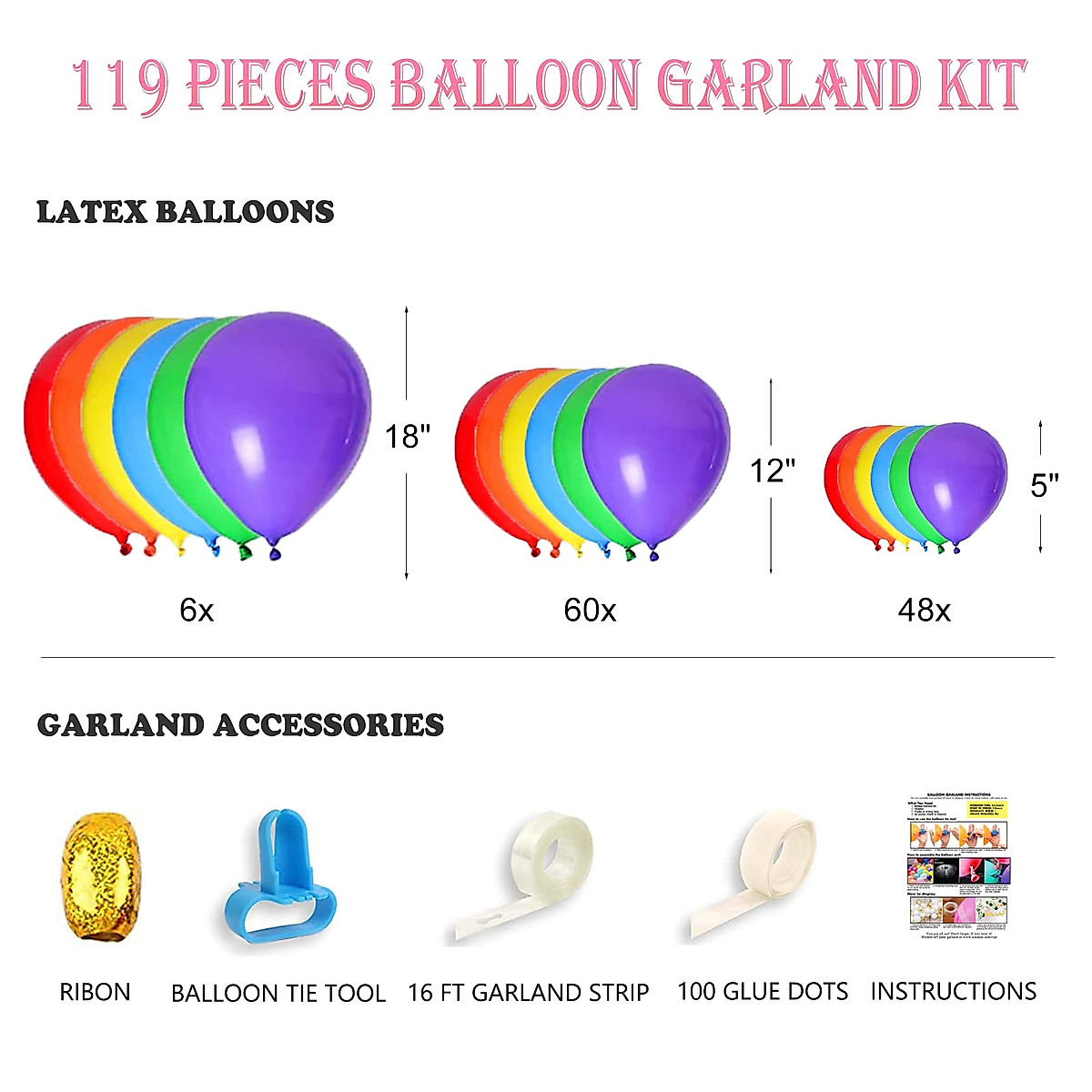 119 Pack Rainbow Balloons Garland Arch Kit for Cartoon Watermelon, Street, Rugrats Theme Birthday Party Decorations, Baby Shower, Birthday Party Supplies Backdrop for Kids