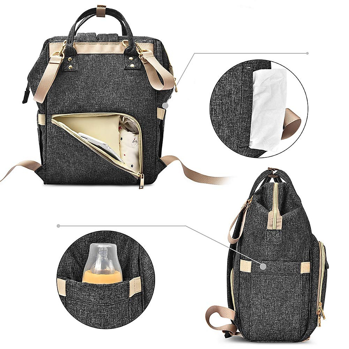 OUSIJOJO Diaper Bag Backpack Multifunction Baby Diaper Bags Fit Stroller with Changing Pad and Portable Insulated Pocket