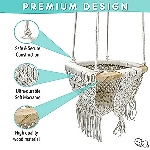 Bean Sprout Baby Collection - Baby Hammock Swing Chair - Macrame Swinging Chair for Baby, Infant, Toddler - Secure & Safe Baby Tree Swing for Outdoors, Indoors, Backyard - Boho Chic Room Décor