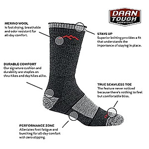Darn Tough Men's Hiker Book Sock Full Cushion (Style 1405) Merino Wool, Charcoal (Large 10-12) - 6 Pack