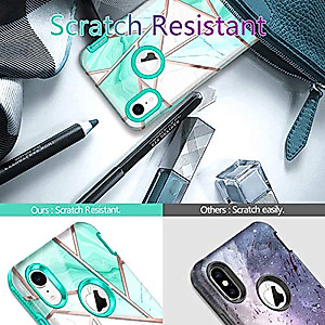 Hekodonk for iPhone XR Case Built in Screen Protector Heavy Duty High Impact Hard PC TPU Bumper Full Body Protective Shockproof Anti-Scratch Cover for Apple iPhone XR 6.1 Inch 2018-Marble Mint