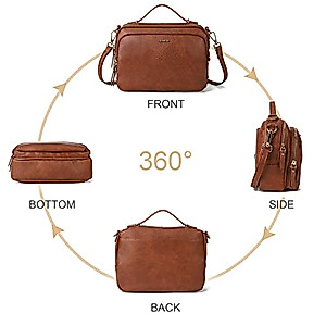Small Crossbody Bags for Women Leather Shoulder Purses Vegan women Cross body Bag Multi Pocket Purse Brown