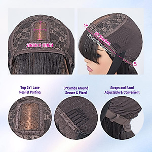 LUVME HAIR 10 Inch Short Black Straight Bang Wig with Minimalist 2x1 Lace Scalp For Women