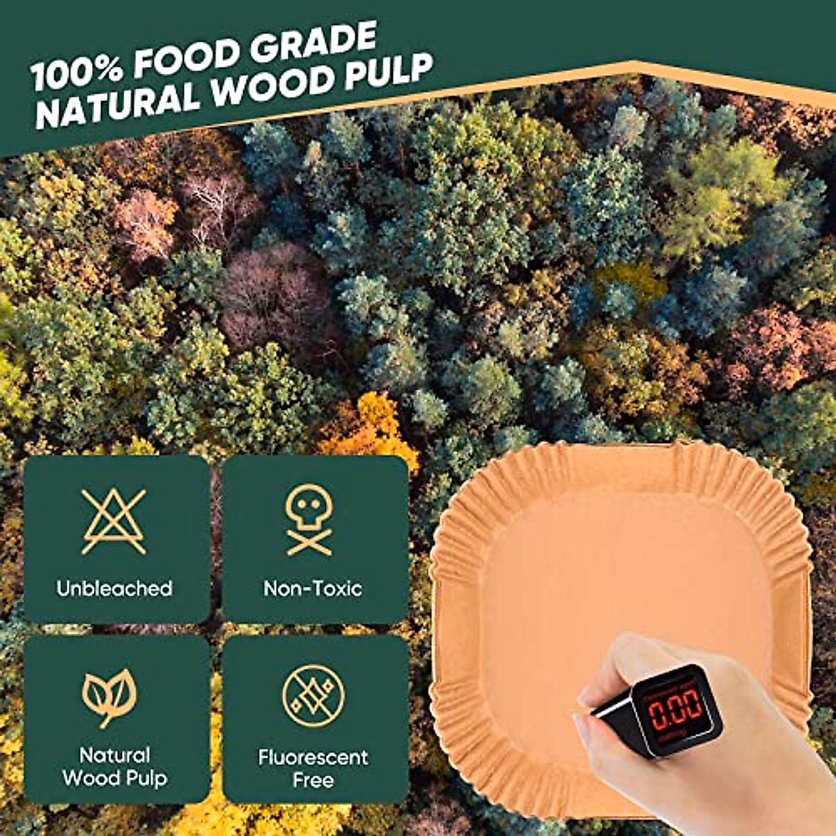 Air Fryer Disposable Paper Liner, 100Pcs 8 Inch Square Air Fryer Paper Fits 5-8 Qt Basket, Bleach Free Food Grade Parchment Paper Liners for Air Fryer and Baking Cooking, Oil-proof, Non-Stick