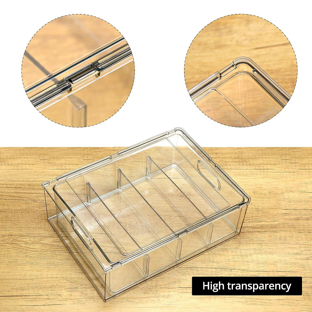 QWORK Refrigerator Organizer Bins with Pull-Out Drawer, Clear Fridge Drawer Organizer with Handle, 13.4 X 10 X 4.3 inches, Stackable and PET Storage Container for Kitchen, Pantry, and More