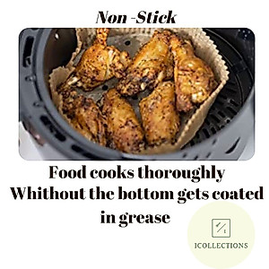 ICOLLECTIONS 100 Pcs Perforated Air Fryer Paper Liners for Crispy Food - Oil and Water Proof Non-Stick Air Fryer Disposable Paper Liners for Baking and Roasting - 6.3 Inch Round Air Fryer Liners