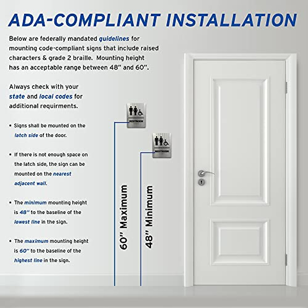 Unisex/Wheelchair Bathroom Sign by GDS - ADA Compliant, Wheelchair Accessible, Raised Icons, & Grade 2 Braille - Includes Adhesive Strips for Easy Installation - 6" W x 8" H (Brushed Aluminum)
