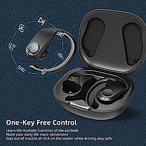 Wireless Earbuds Sports, Sewowibo Bluetooth 5.0 Earhooks Headset with Deep Bass, IPX7 Waterproof Earphone Noise Cancelling CVC8.0 in-Ear Headphones, 48H Playtime with Charging Case for Workout Running