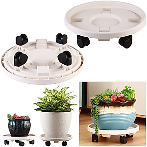 3 Pack Large Plant Caddy with Wheels 15.8" Rolling Plant Stands Heavy-duty Plastic Plant Roller Base Pot Movers Plant Saucer on Wheels Indoor Outdoor Plant Dolly with Caster Planter Tray Coaster White