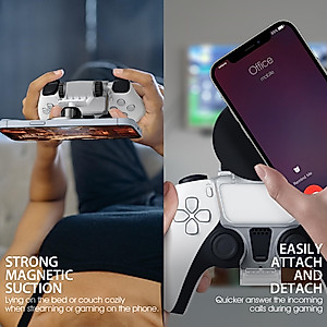 Orzero Magnetic Controller Phone Mount Clip compatible for PS5 Dualsense Controller, Adjustable Mag-Safe holder Accessories for iPhone and Android Phones Remote Stream Gaming - Black