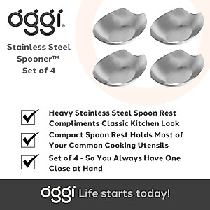 OGGI Spooner Stainless Steel Spoon Rest - Set of 4 - Holds Kitchen Utensils for Mess Free Cooking, Great Spoon Rest for Kitchen Counter, Stove Top, or Coffee Station; Kitchen Accessories, Utensil Rest