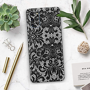 DesignSkinz Black and White Lace Pattern V108 Protective Vinyl Decal Wrap Skin Cover Compatible with The Samsung Galaxy S20 (Screen Trim & Back Glass Skin)