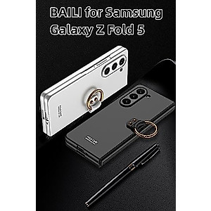 BAILI Case for Samsung Galaxy Z Fold 5,Galaxy Z Fold 5 Case with Ring and 360° All-Round Protection Slim Hard PC,Military Grade Drop Protective Cover for Samsung Galaxy Z Fold5-Black