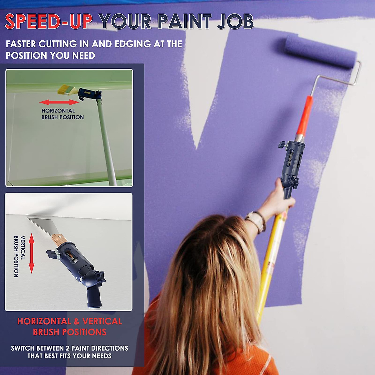 Aolamegs Multi-Angle Paint Brush Extension Tool for High Ceilings,Suitable for Fixing On Standard Threaded Extension Rod