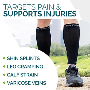 Calf Compression Sleeves for Men and Women - Footless Compression Socks for Runners, Shin Splints, Varicose Vein and Calf Pain Relief - Leg Brace for Running, Cycling, Travel - Medium, Black